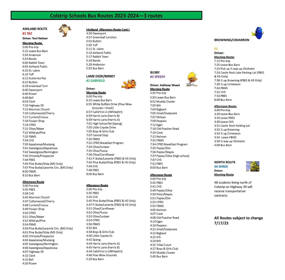 2023-24 Bus Routes and Times | Colstrip School District 19 2023-24 Bus Routes and Times | Colstrip School District 19